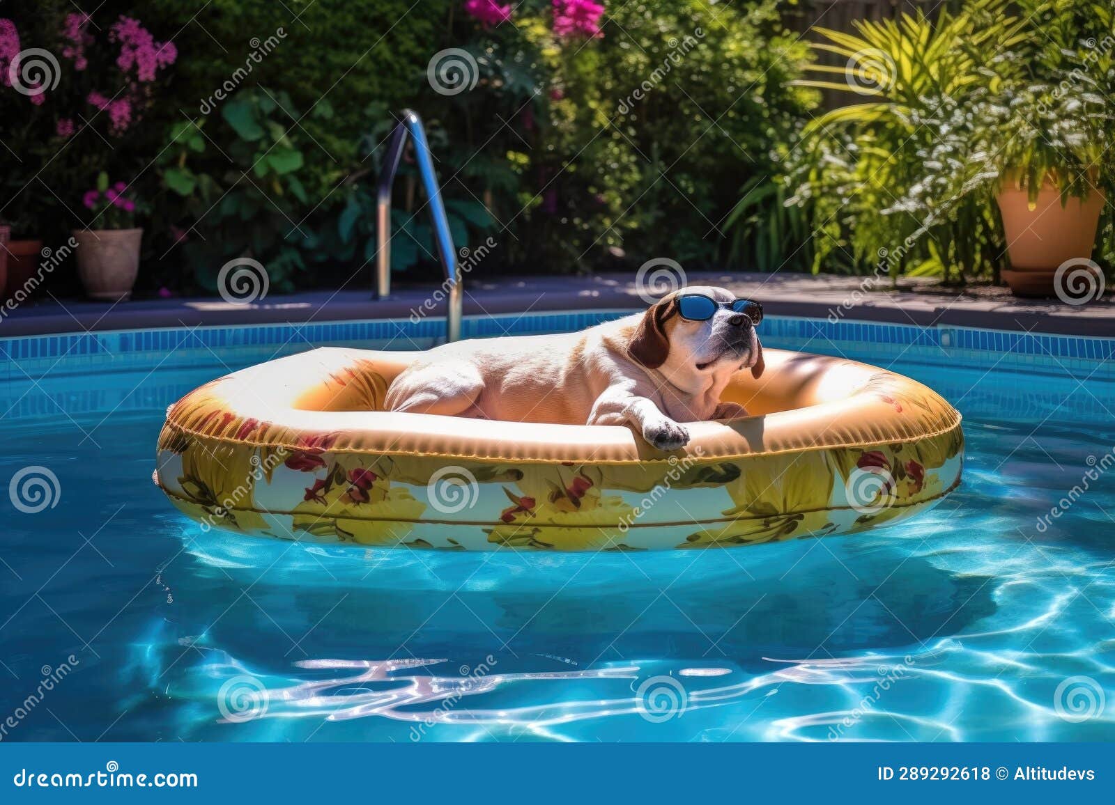 Dog Resting on Pool Float Under the Sun Stock Photo - Image of animal ...