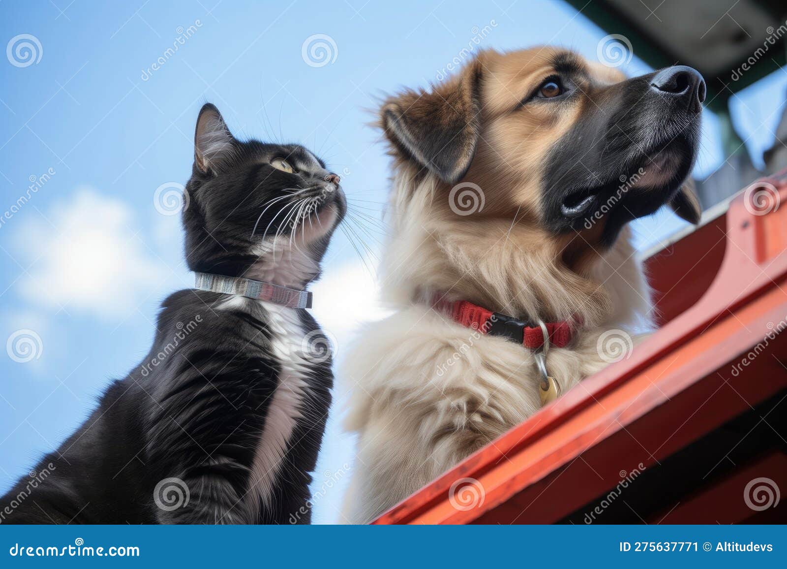 A Dog Riding the Roller Coaster, while a Cat Watches from Below Stock ...