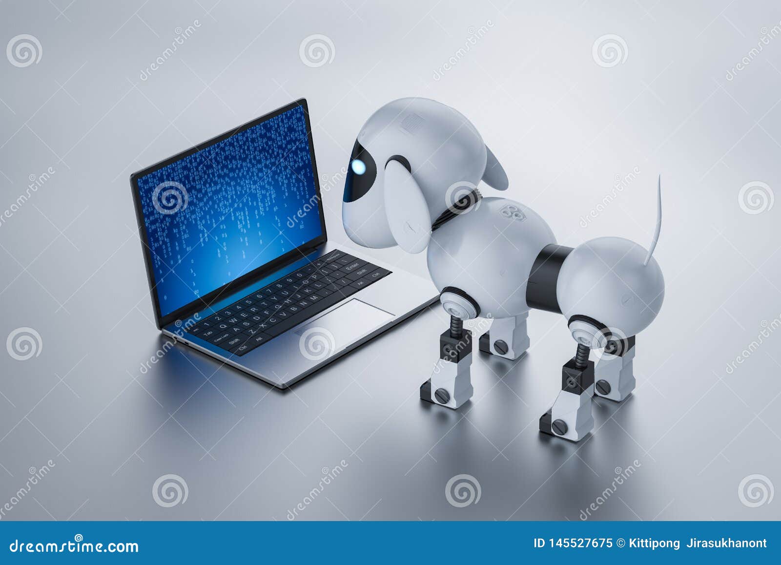 Dog Robot with Computer Notebook Stock Illustration - Illustration of ...