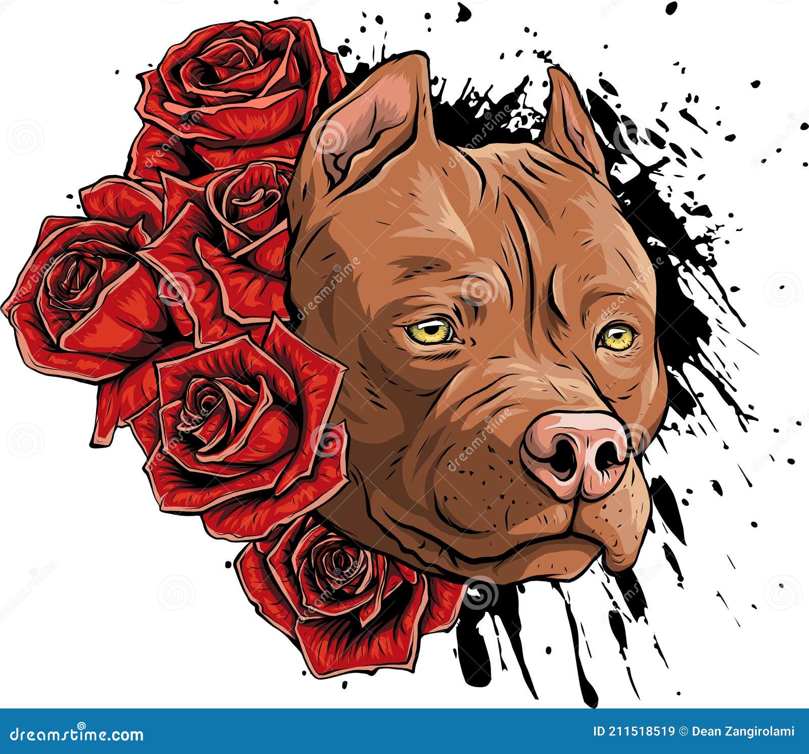 Head of Dog with Roses Vector Illustration Stock Vector - Illustration ...
