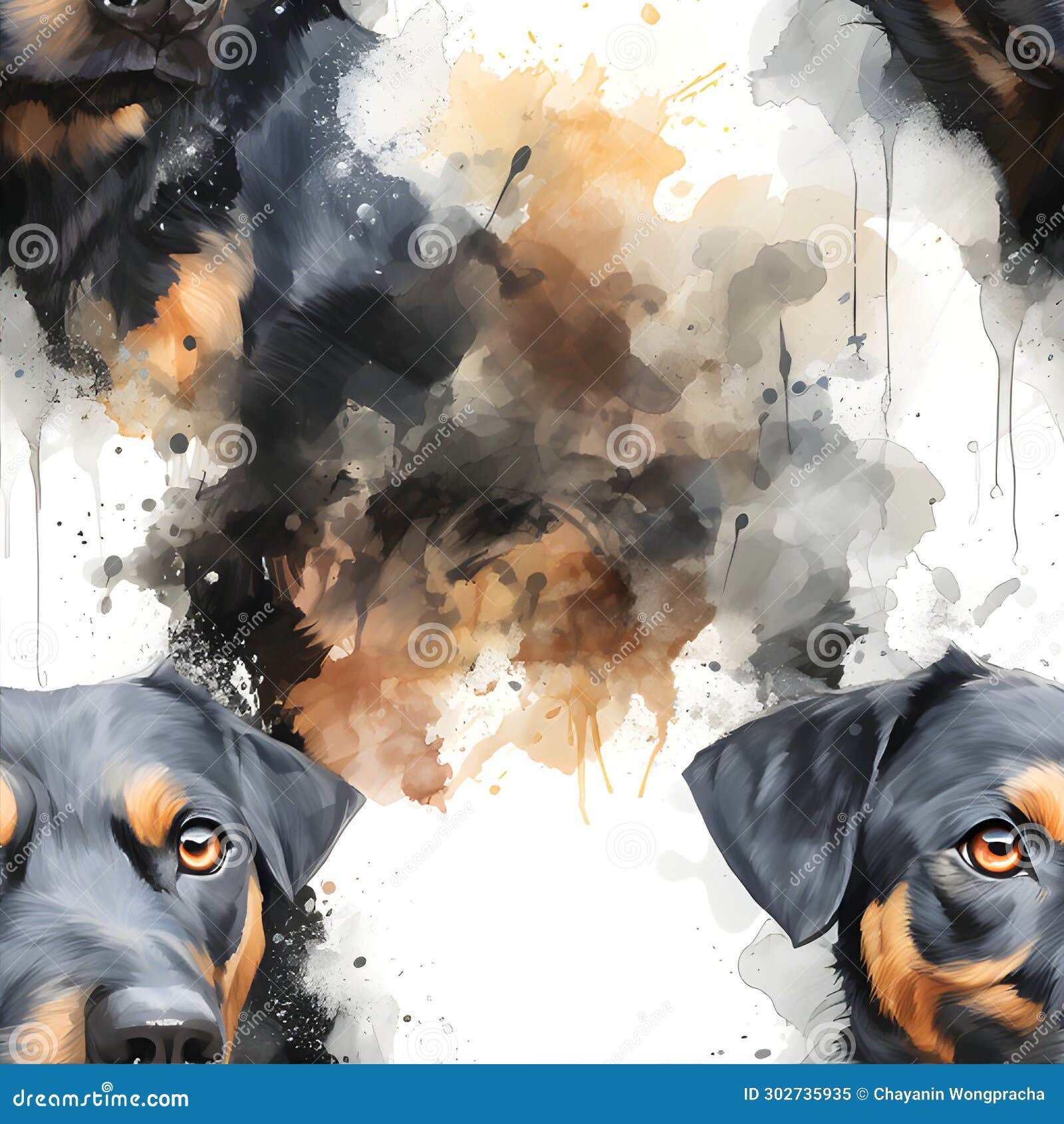 Rottweiler Water Color Design Pattern. AI Generated Stock Illustration ...