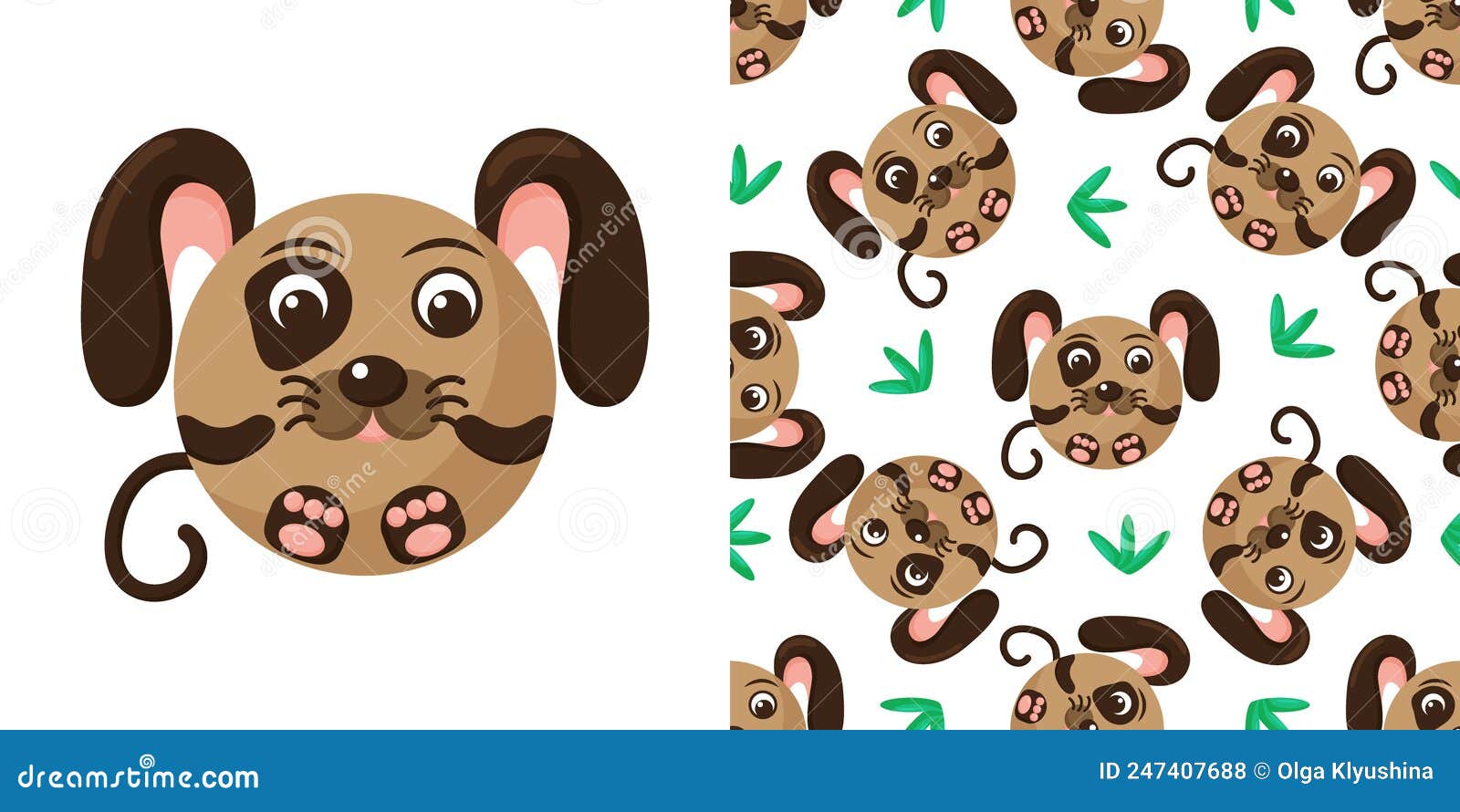 Dog Round Face Seamless Pattern. Vector Illustration Stock Vector ...