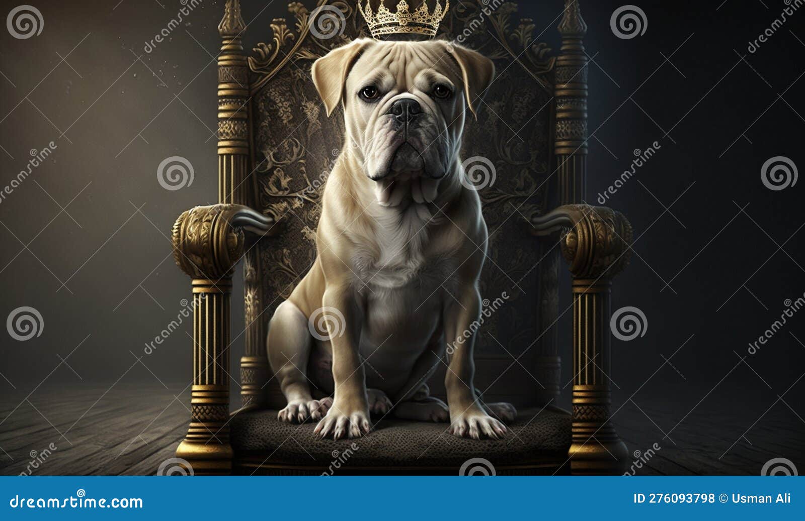 A Dog with Royal Status Sits on a Throne Wearing a Crown on Its Head ...