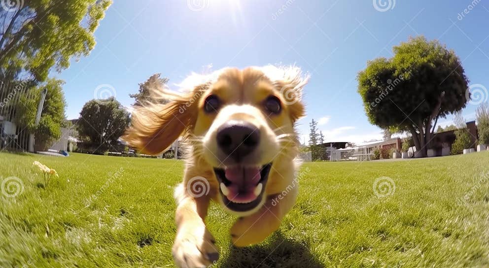 A Dog Running Around Playing Outside Stock Photo - Image of playing ...