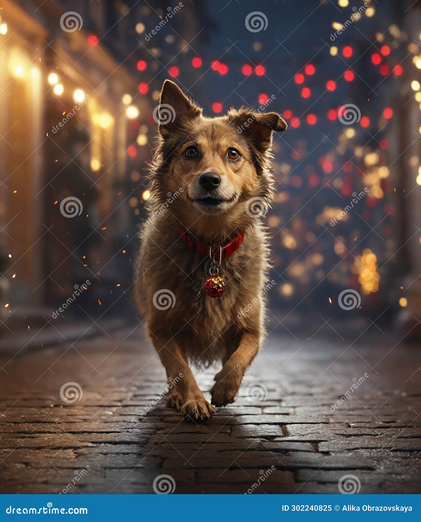 A Dog Runs Away from Exploding Christmas Firecrackers with Fear in His ...