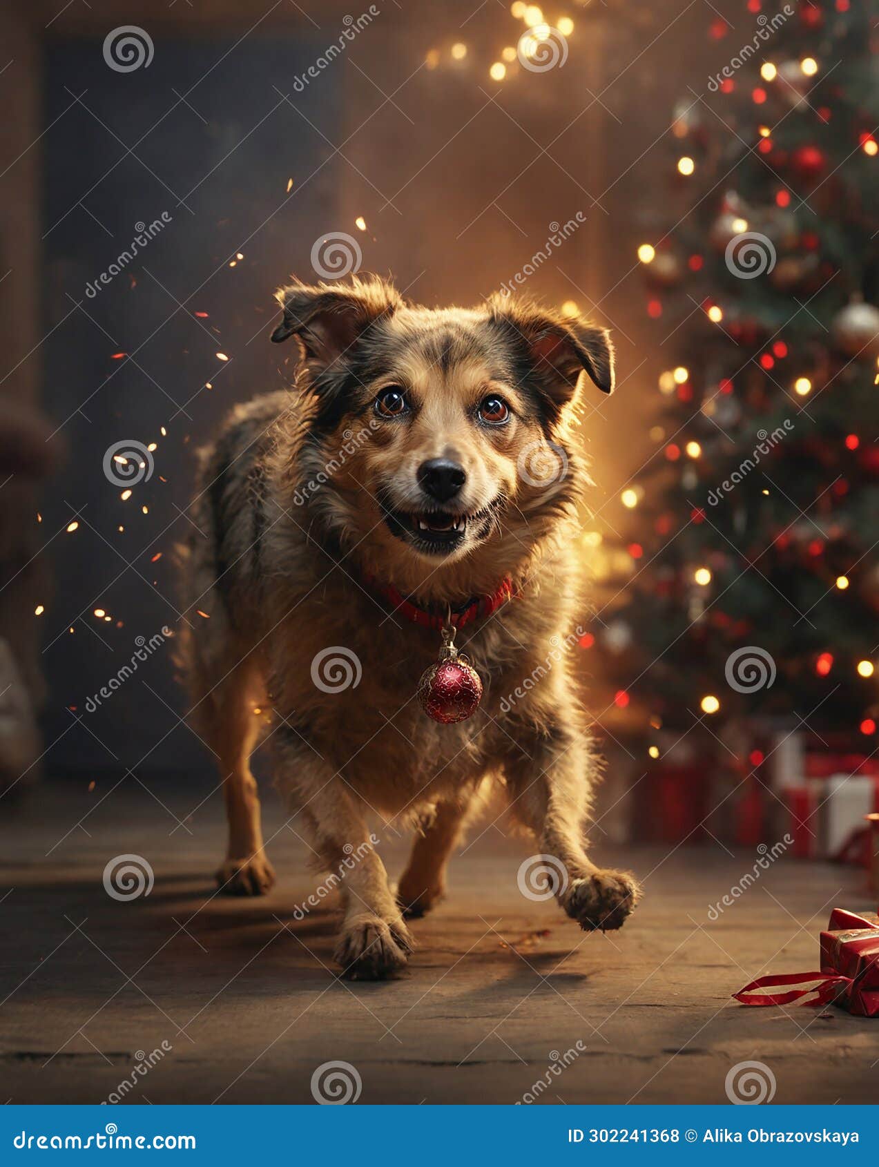 A Dog Runs Away from Exploding Christmas Firecrackers with Fear in His ...