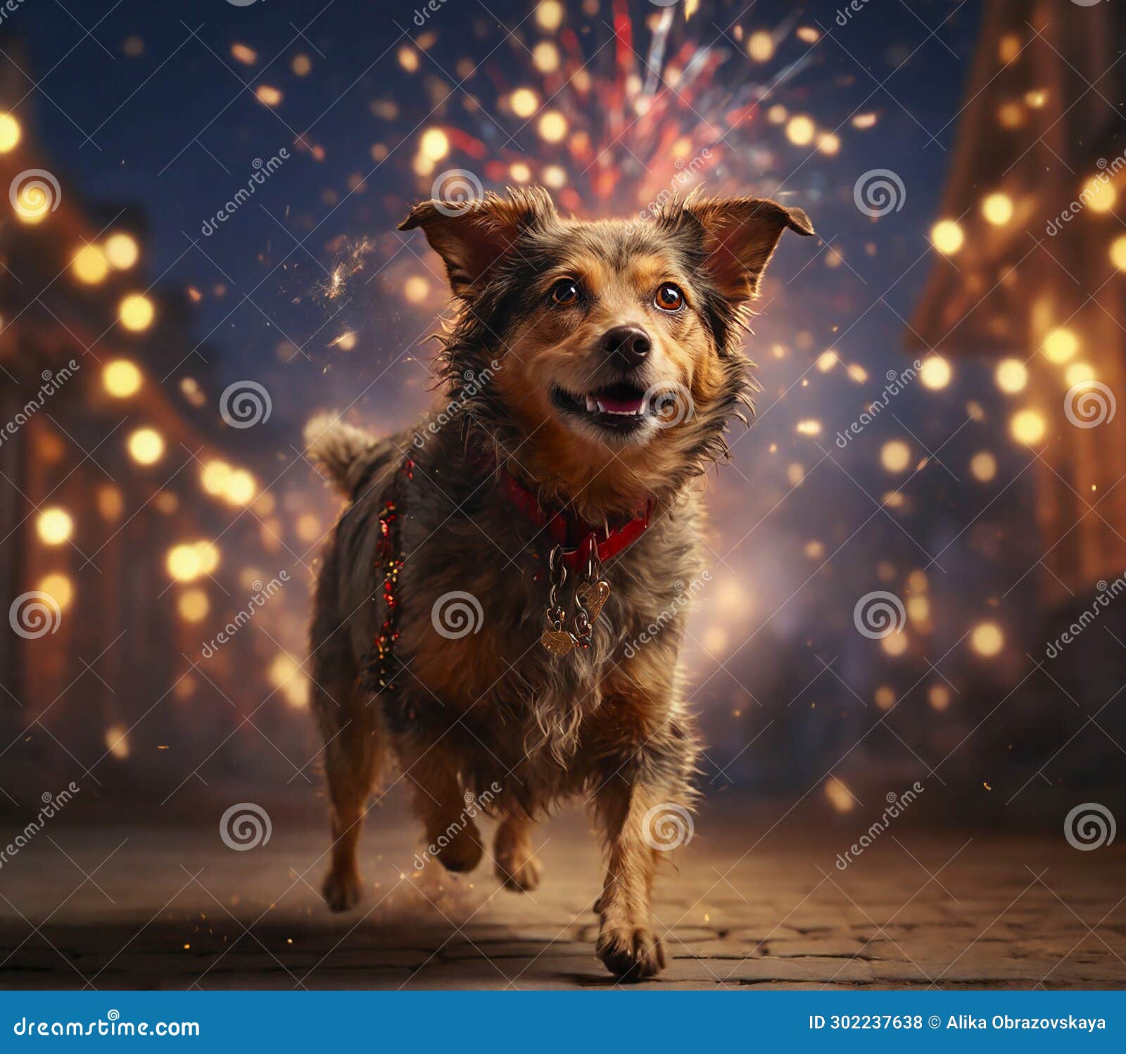 A Dog Runs Away from Exploding Christmas Firecrackers with Fear in His ...