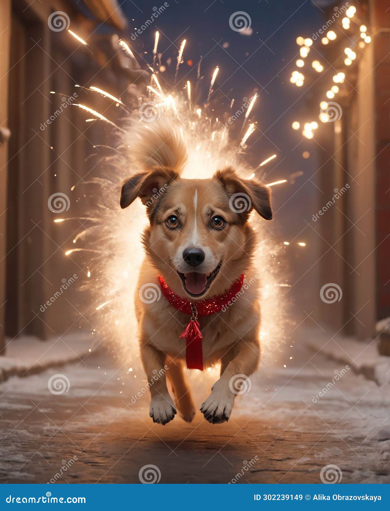 A Dog Runs Away from Exploding Christmas Firecrackers with Fear in His ...