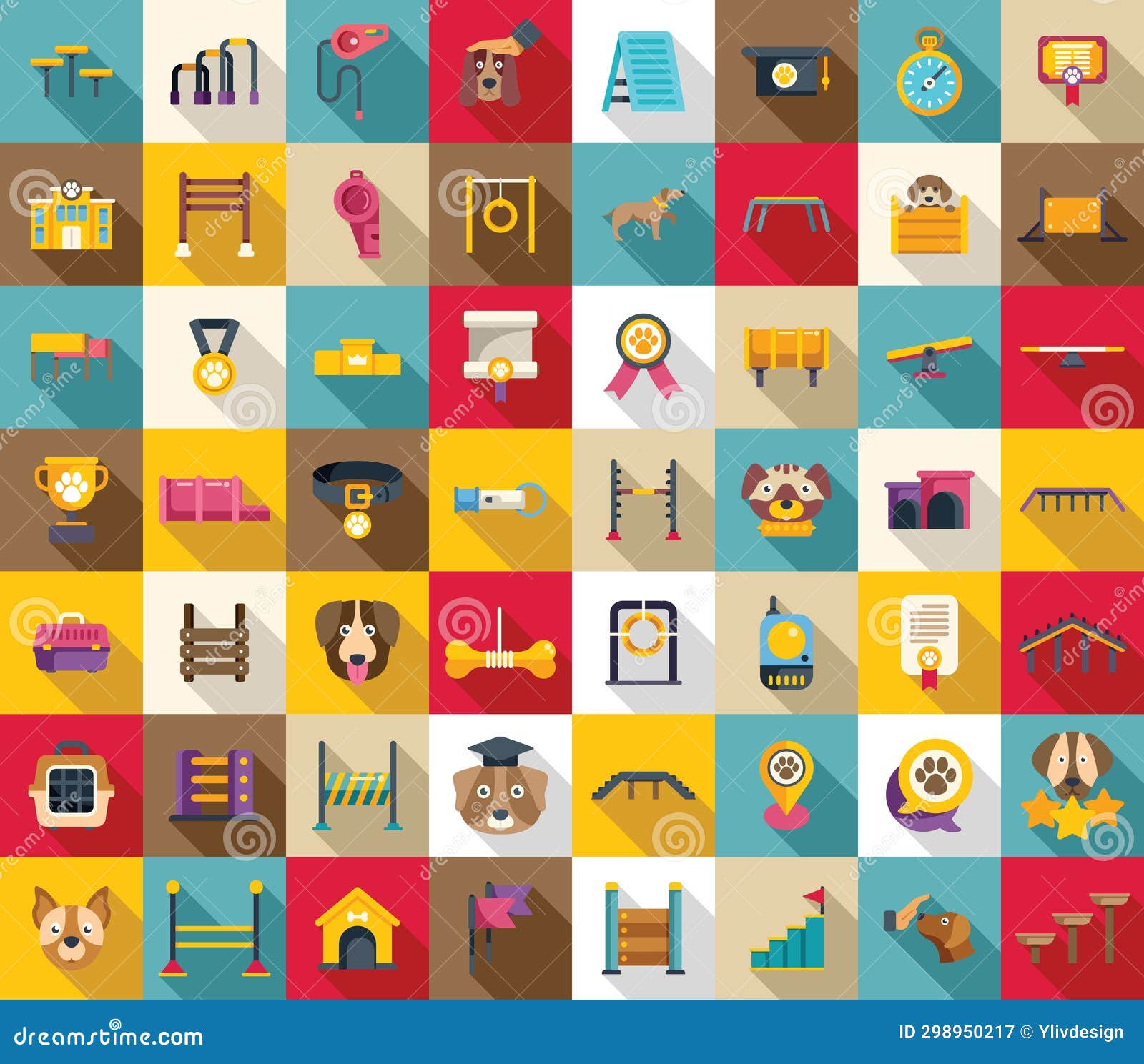 Dog School Icons Set Flat Vector. Agility Course Canine Stock Vector ...