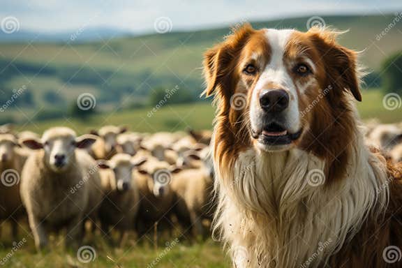 Dog Shepherd Guarding Sheep Generative Ai Stock Photo - Image of grass ...