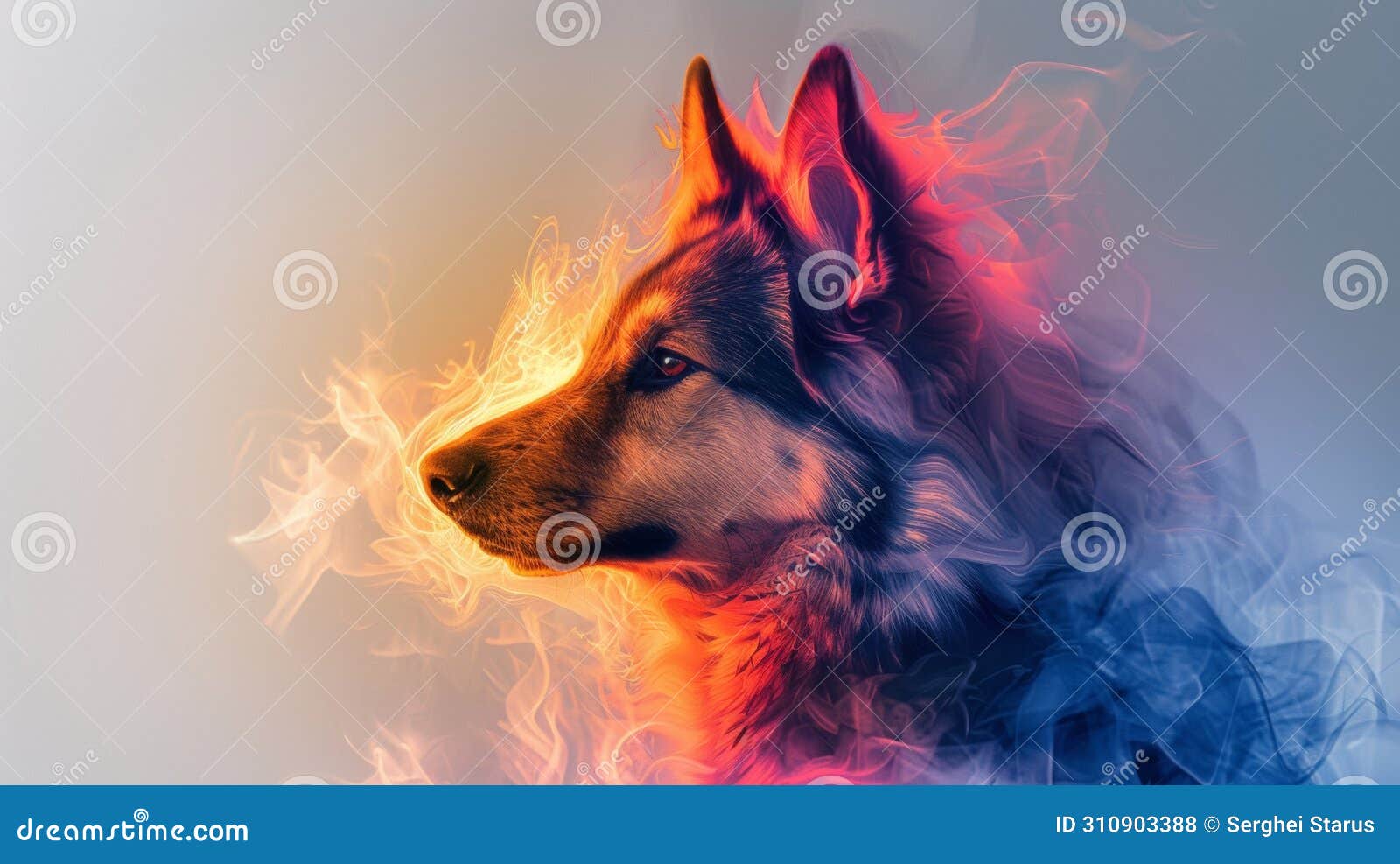 A Dog is Shown in a Colorful Image with Flames, AI Stock Photo - Image ...