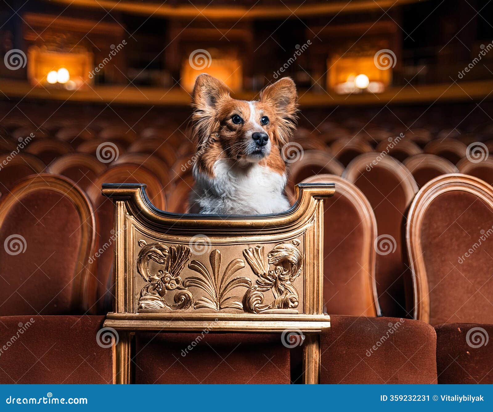 A Dog Silently Observing from a Private Box in an Empty Grand Opera ...