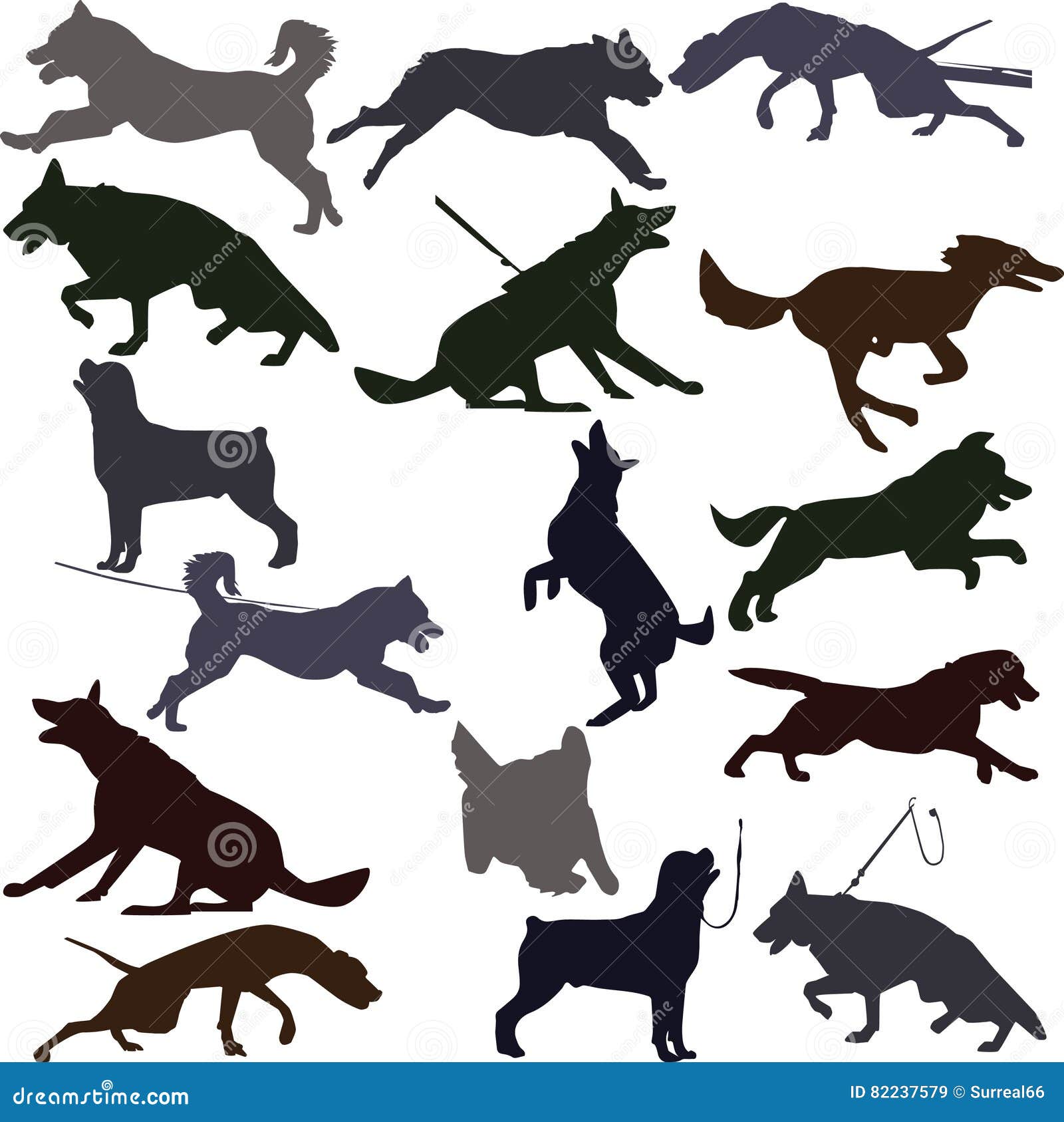 Dog Silhouettes Illustration. Stock Vector - Illustration of doodle ...