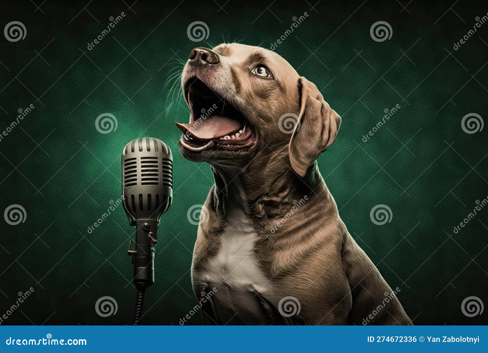 A Dog Sings into a Microphone Against a Green Background. Generative AI ...