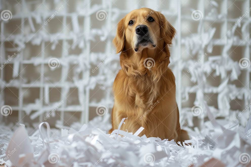 Dog Sitting Amidst Shredded White Office Papers Stock Illustration ... Dog Sitting Amidst Shredded White Office Papers Stock Illustration ...