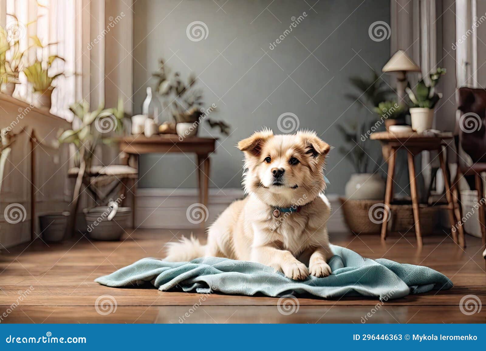 A Dog Sitting on the Floor in the Middle of the Room. Stock Image ...