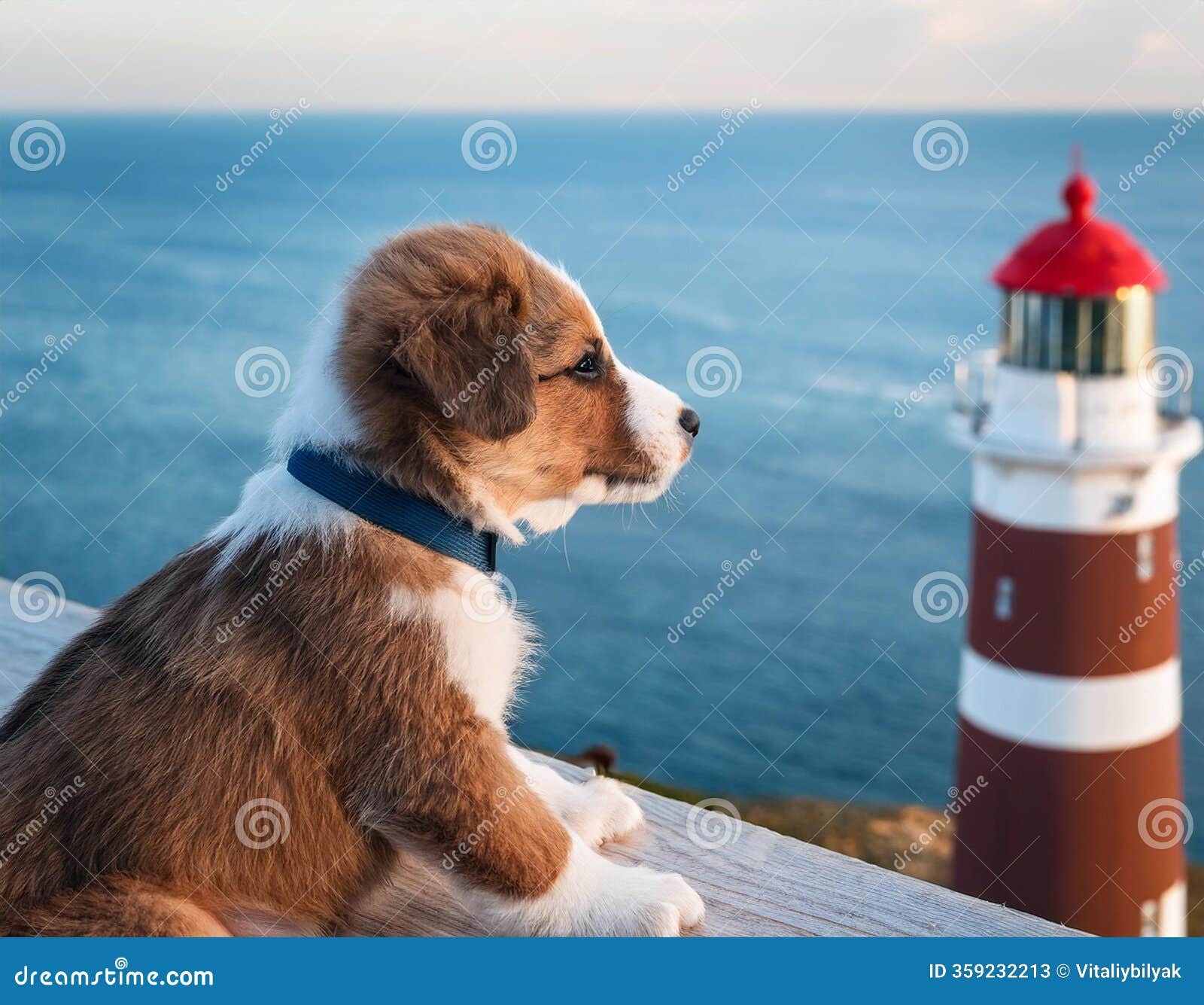 A Dog Sitting on the Observation Deck of a Towering Lighthouse ...