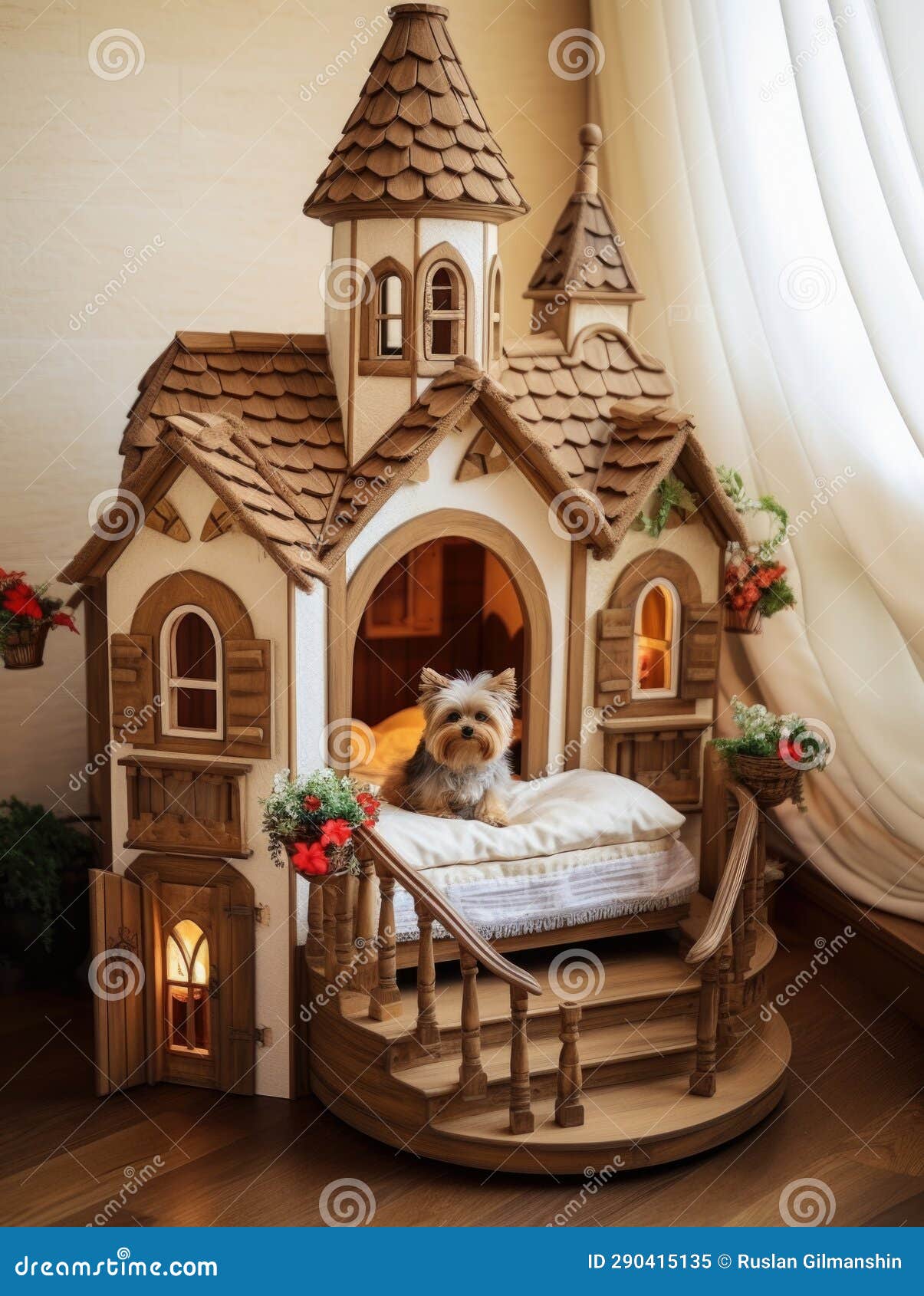 Dog Sitting in Pet Booth. Cozy House Inside Interior Stock Illustration ...