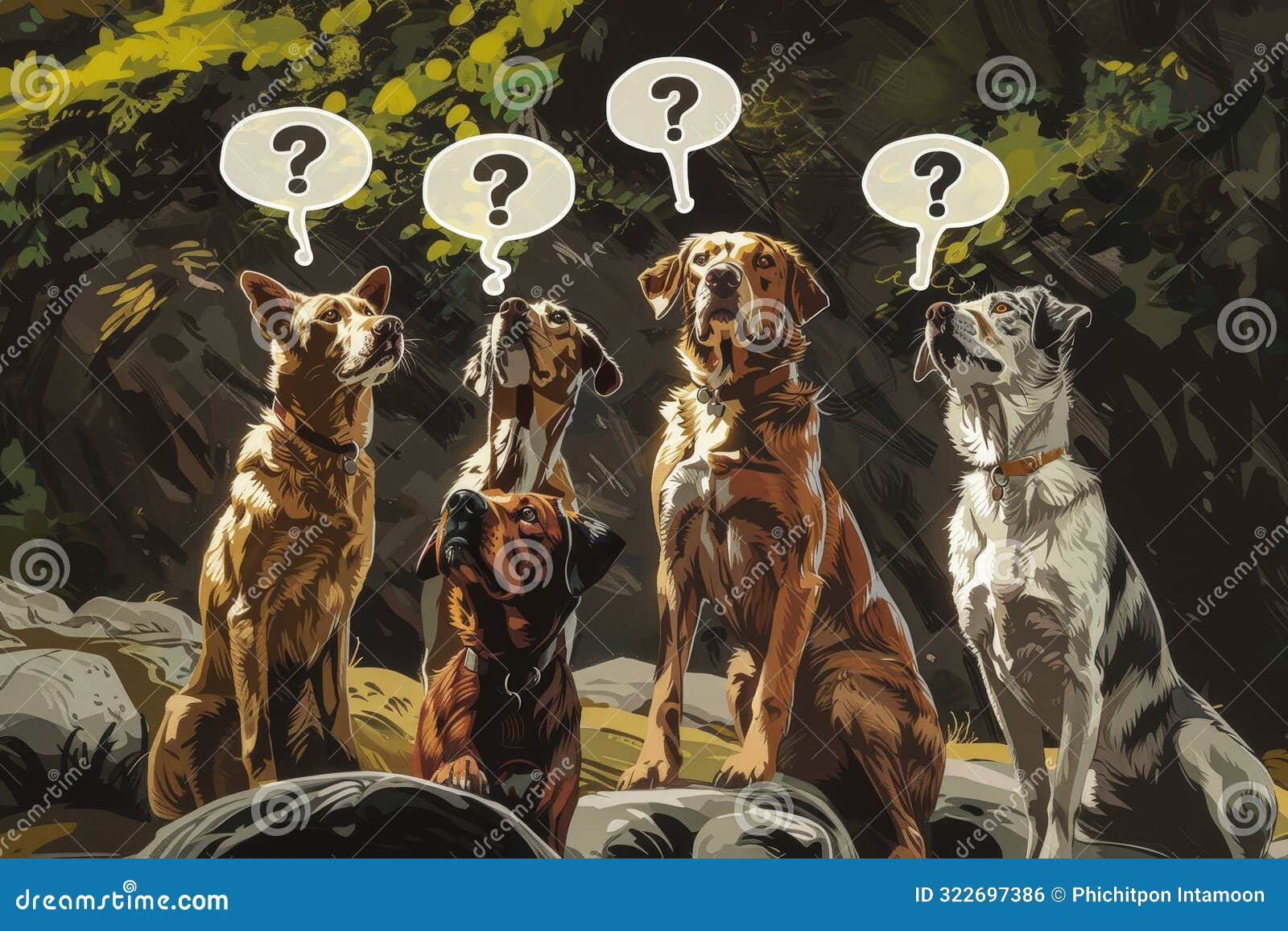 A Dog Sitting with Question Marks in Color Paint Style. Stock Photo ...
