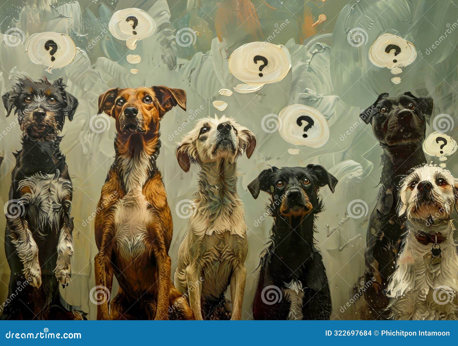 A Dog Sitting with Question Marks in Color Paint Style. Stock Photo ...