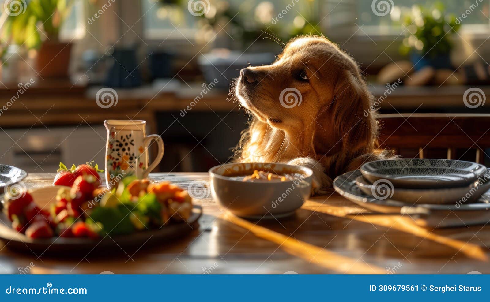 A Dog Sitting at a Table with Food and Drink on it, AI Stock Image ...