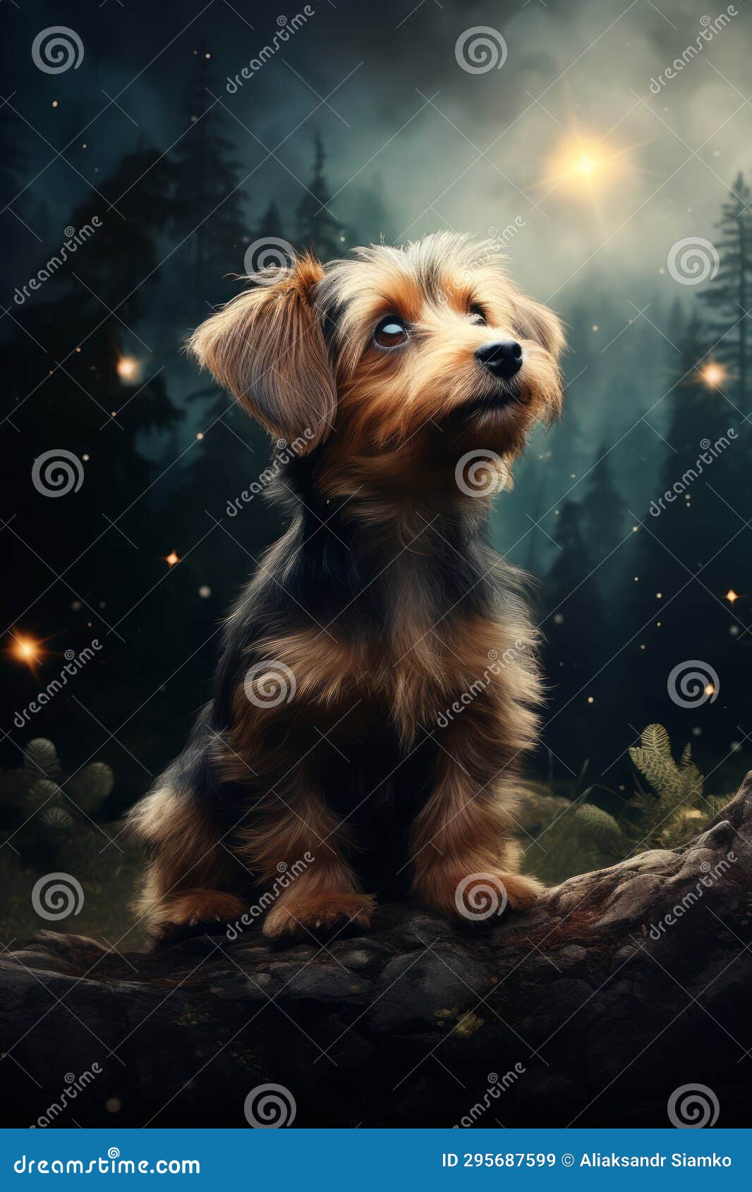 A Dog Sitting on a Tree Branch Stock Image - Image of garden, white ...