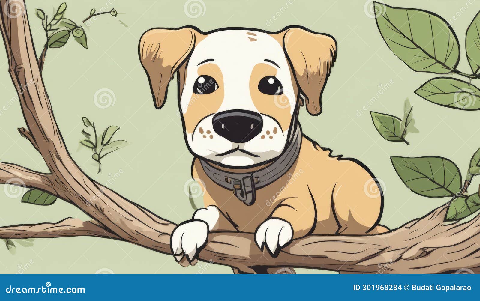 A Dog Sitting on a Tree Branch Stock Illustration - Illustration of ...