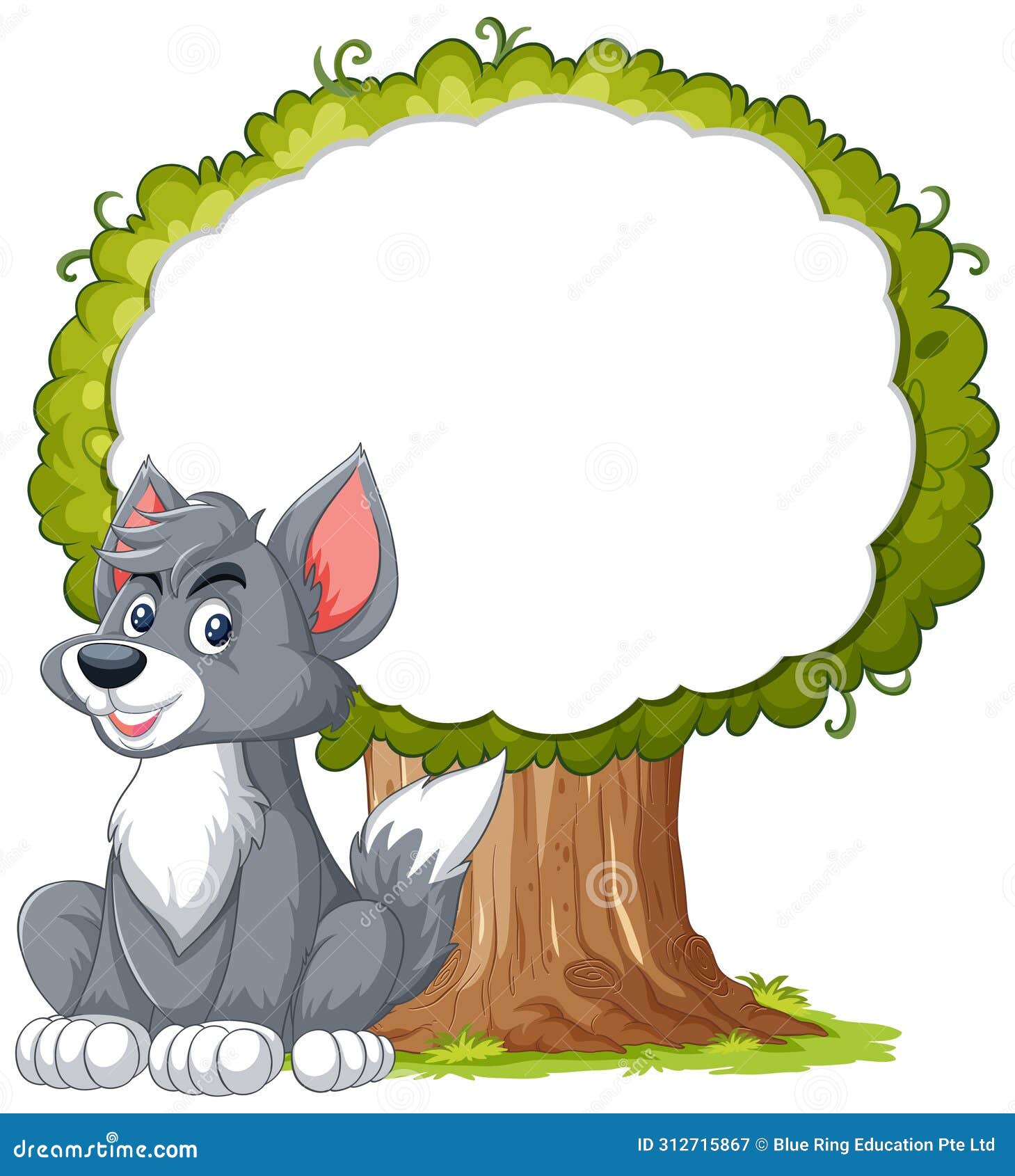 A dog sitting by a tree stock vector. Illustration of cartoon - 312715867