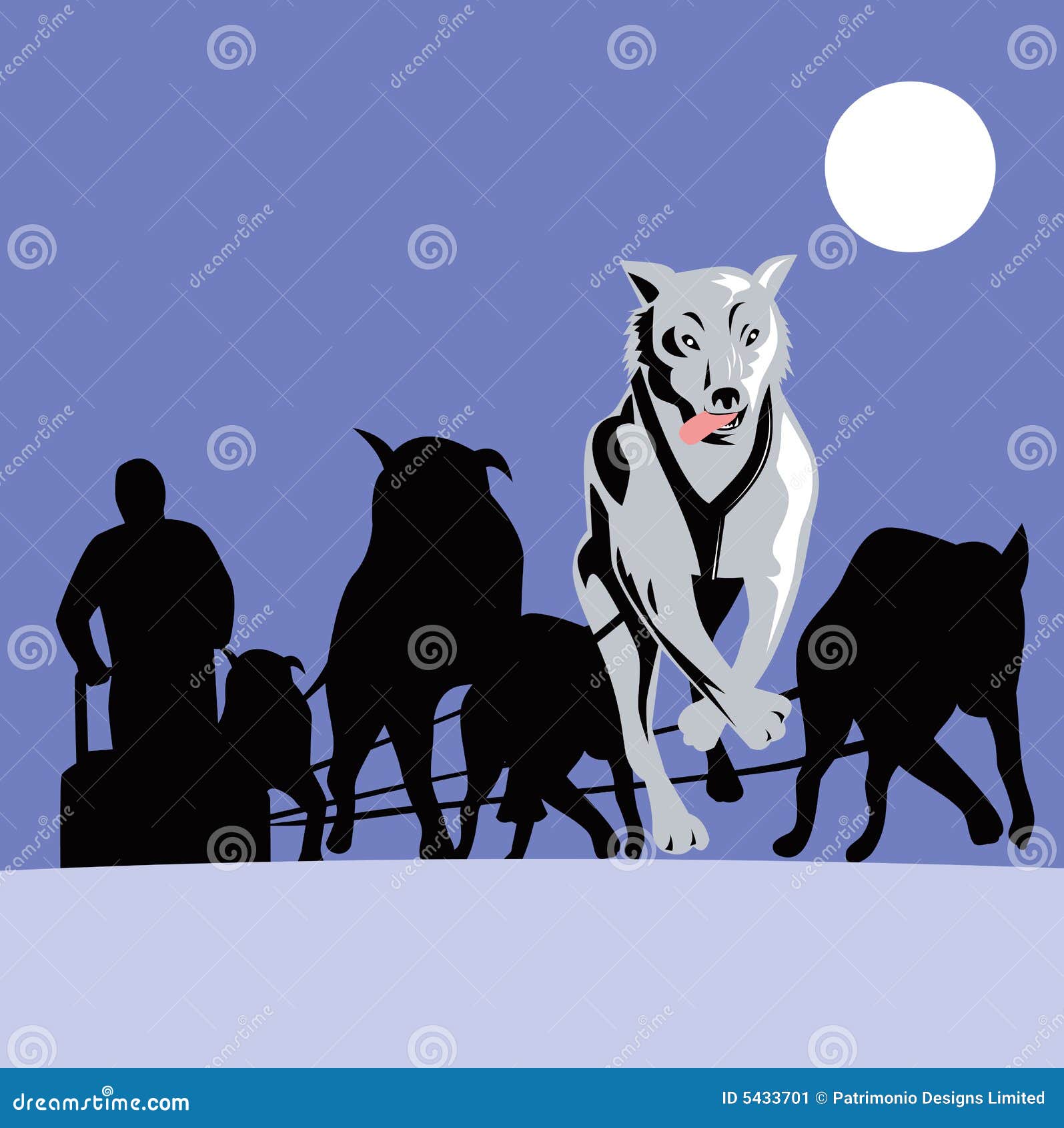 Dog sled team stock vector. Illustration of moon, dogsledding - 5433701