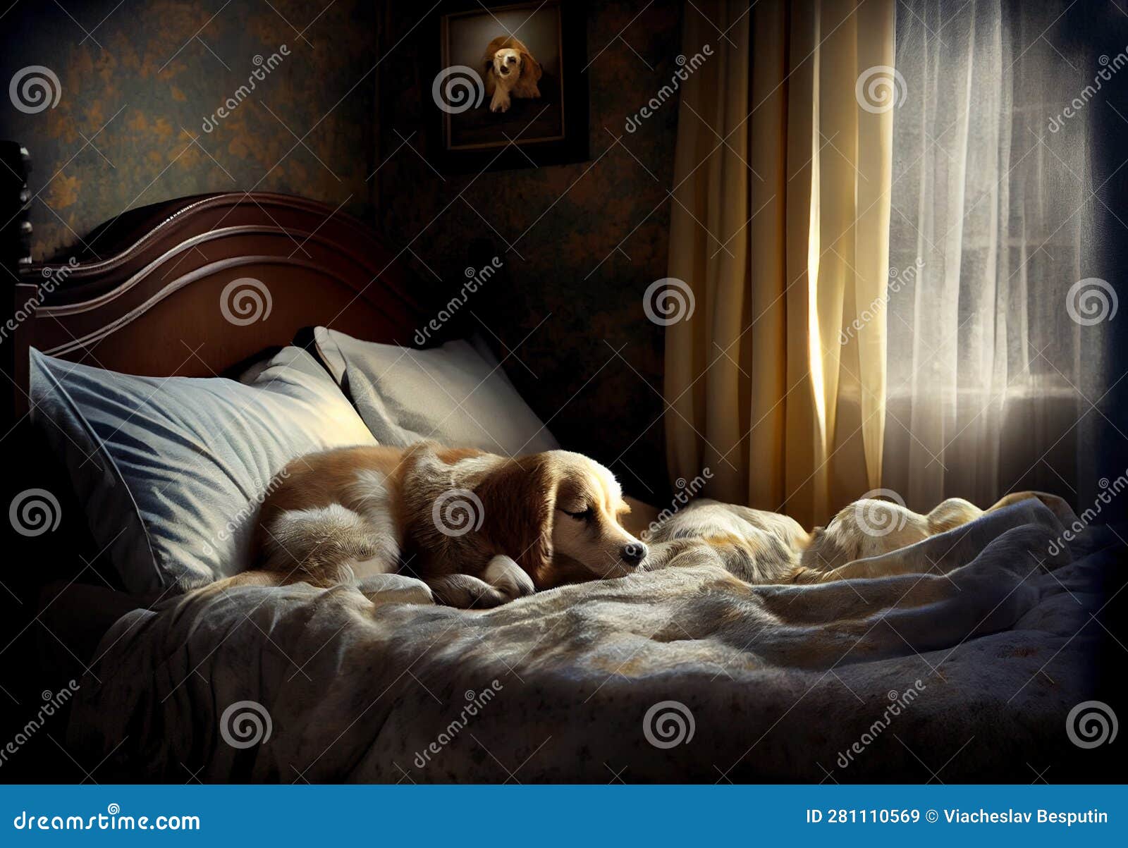 The Dog is Sleeping on the Bed. Stock Illustration - Illustration of ...