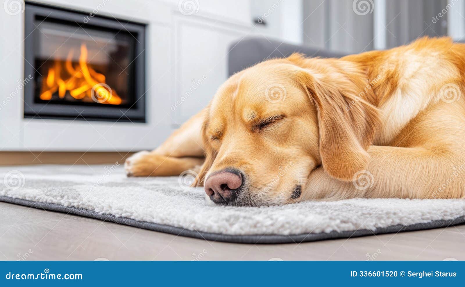 A Dog Sleeping on a Rug in Front of the Fireplace, AI Stock Photo ...