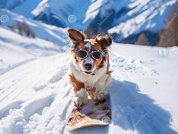 The Dog is Snowboarding. Artificial Intelligence. Stock Photo - Image ...