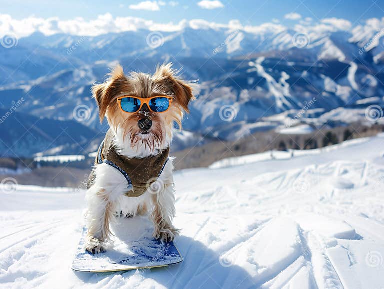 The Dog is Snowboarding. Artificial Intelligence. Stock Image - Image ...