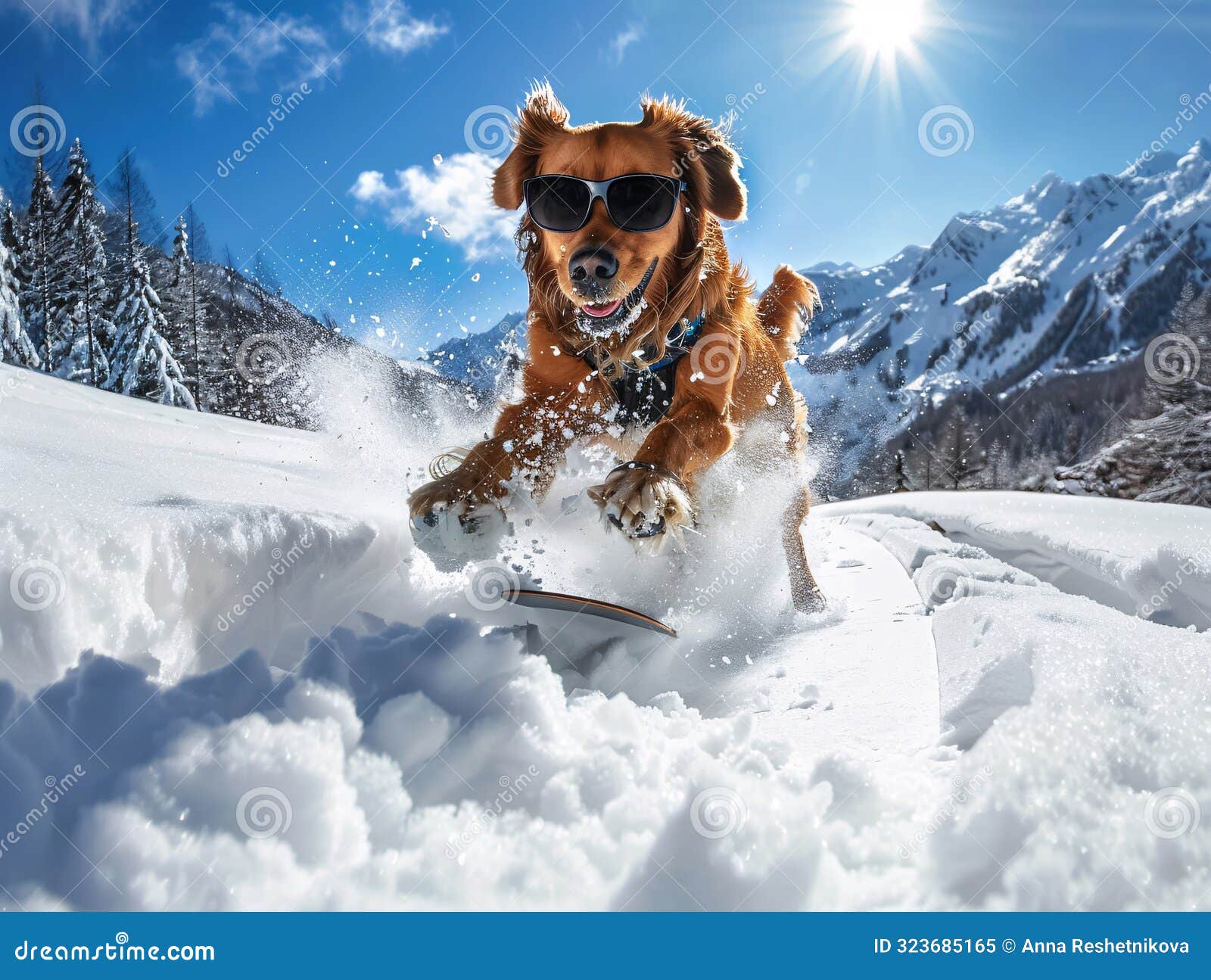 The Dog is Snowboarding. Artificial Intelligence. Stock Image - Image ...