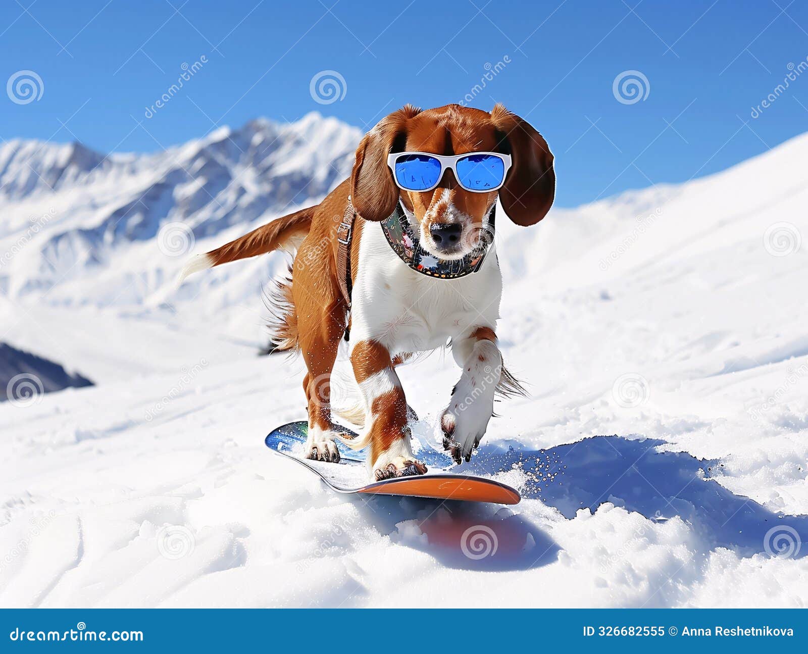 The Dog is Snowboarding. Artificial Intelligence. Stock Image - Image ...