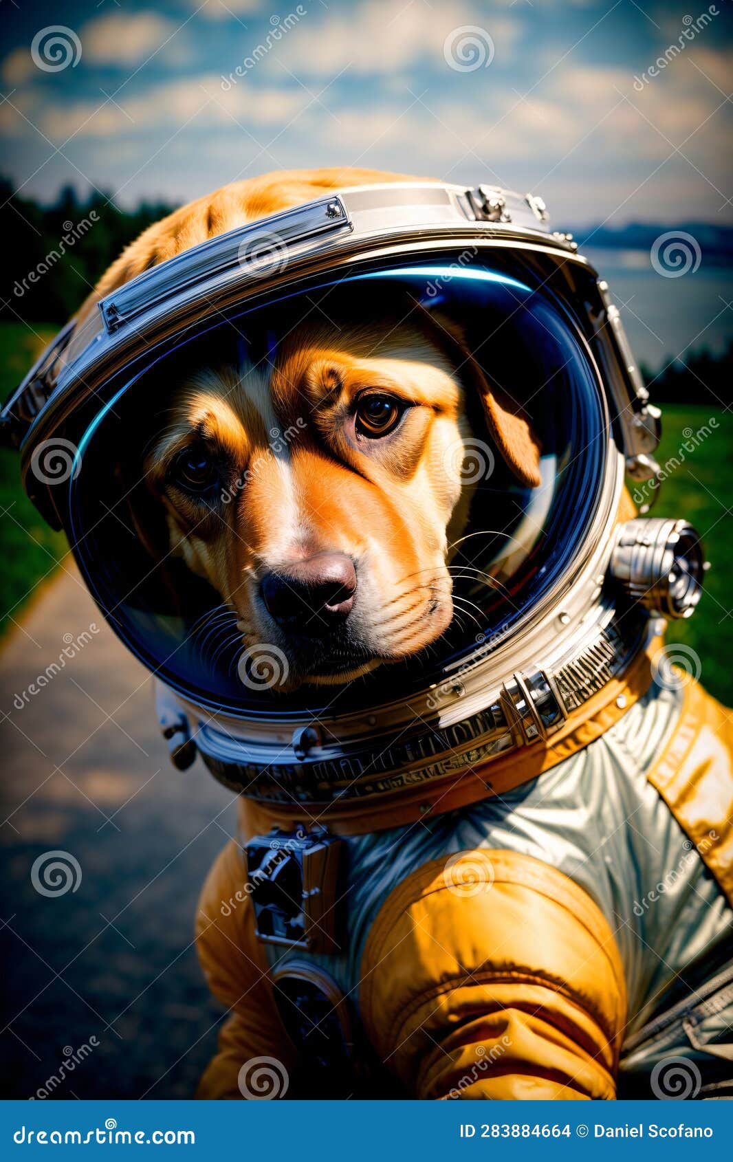 A Dog in a Space Suit Sitting on a Sidewalk. Generative AI Stock ...
