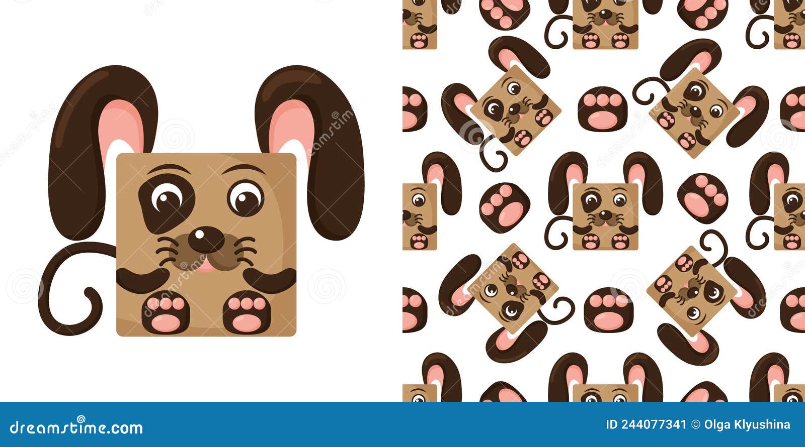 Dog Square Face Seamless Pattern. Vector Illustration. Stock Vector ...