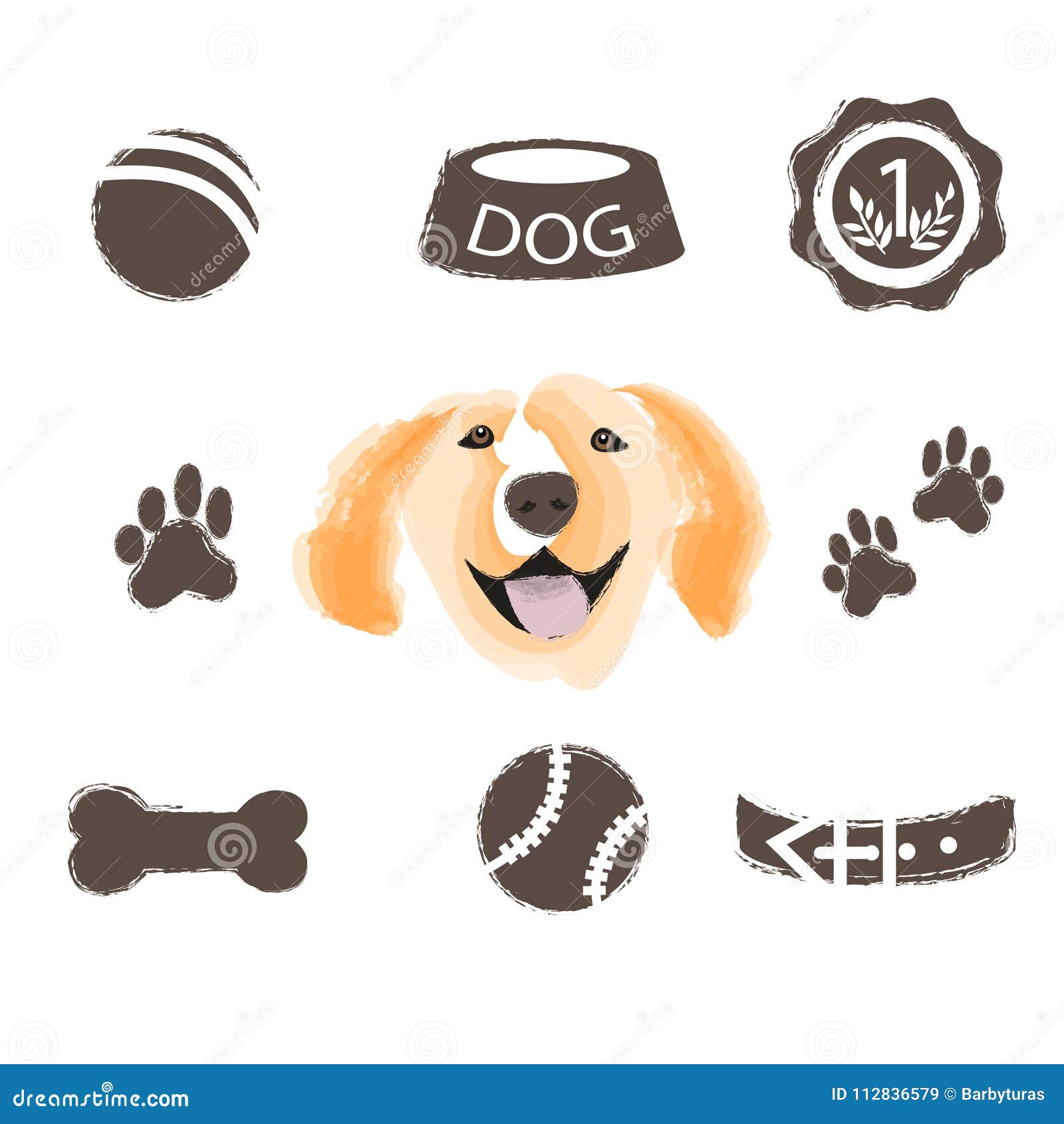 Dog Stuff Set. Vector Icons Stock Illustration - Illustration of crate ...