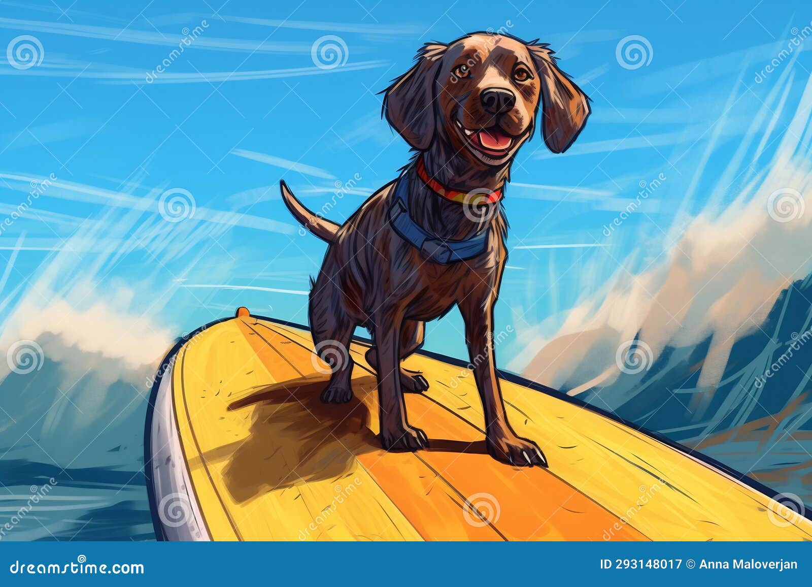 Dog on a Sup Board. Summer Sport Stock Illustration - Illustration of ...