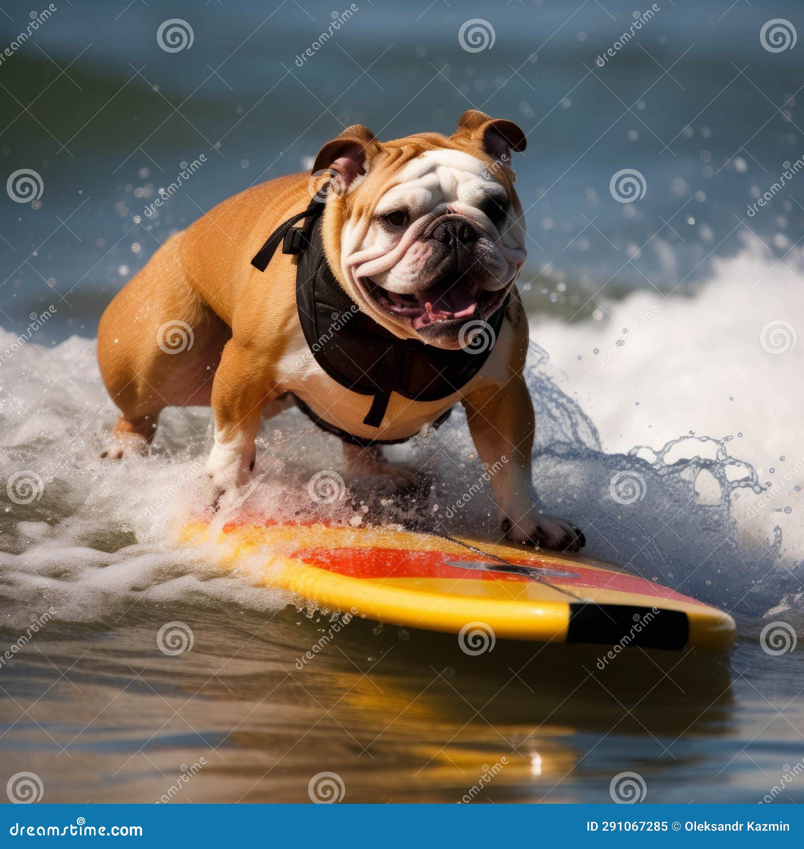 A Dog on a Surf Board Happy and Funny Stock Illustration - Illustration ...