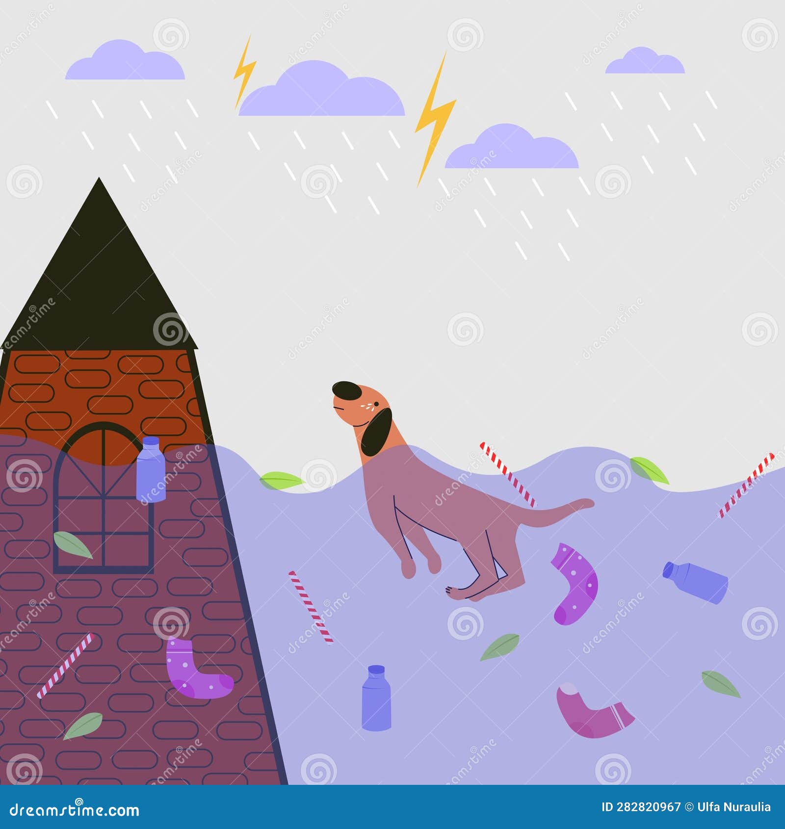 Dog Swimming in Flash Flood Illustration. Dog Drowning in the Flood ...