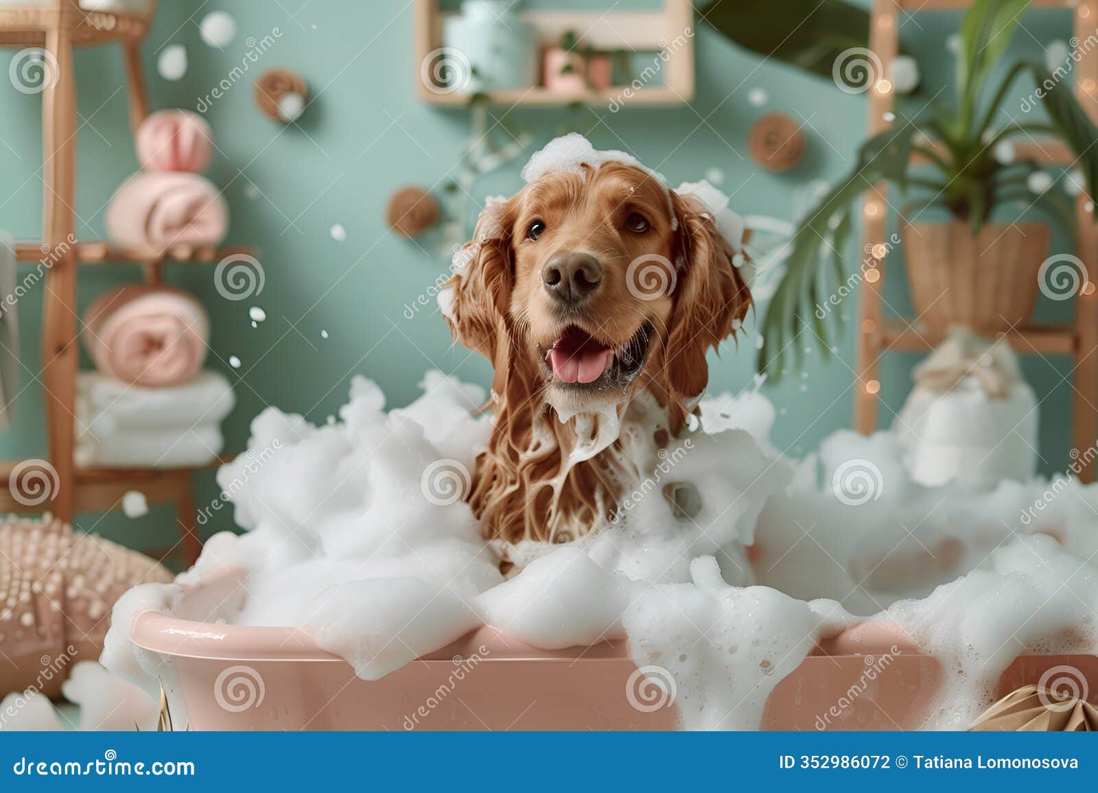 Dog Taking a Bath at Home. Bathing a Dog Stock Photo - Image of cute ...