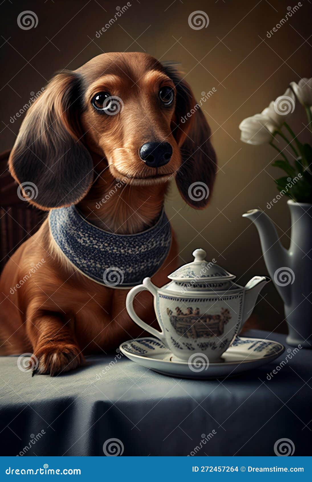 Dog with tea stock illustration. Illustration of portrait - 272457264