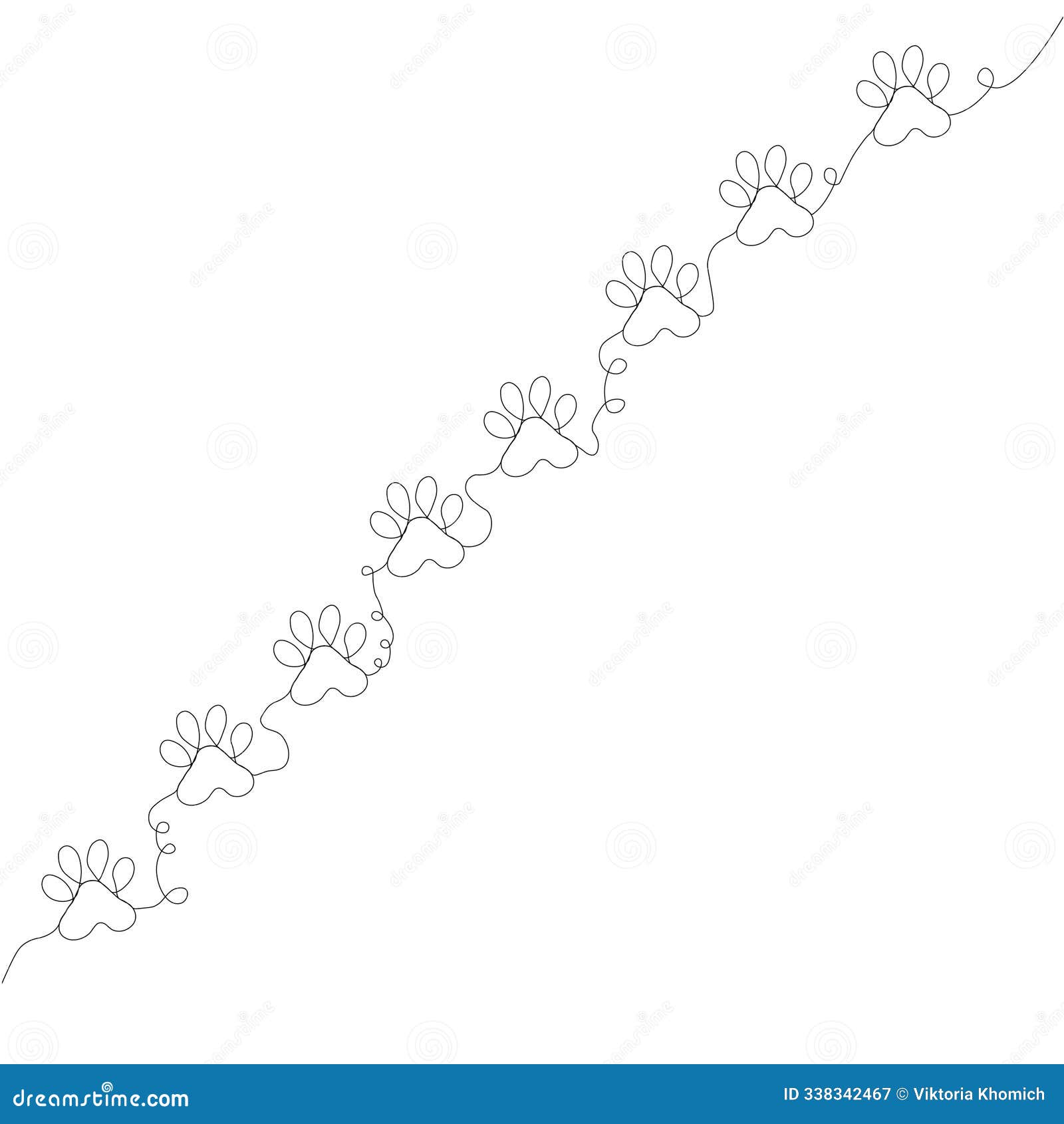 Dog Tracks on White Background Continuous Line, Vector Illustration ...