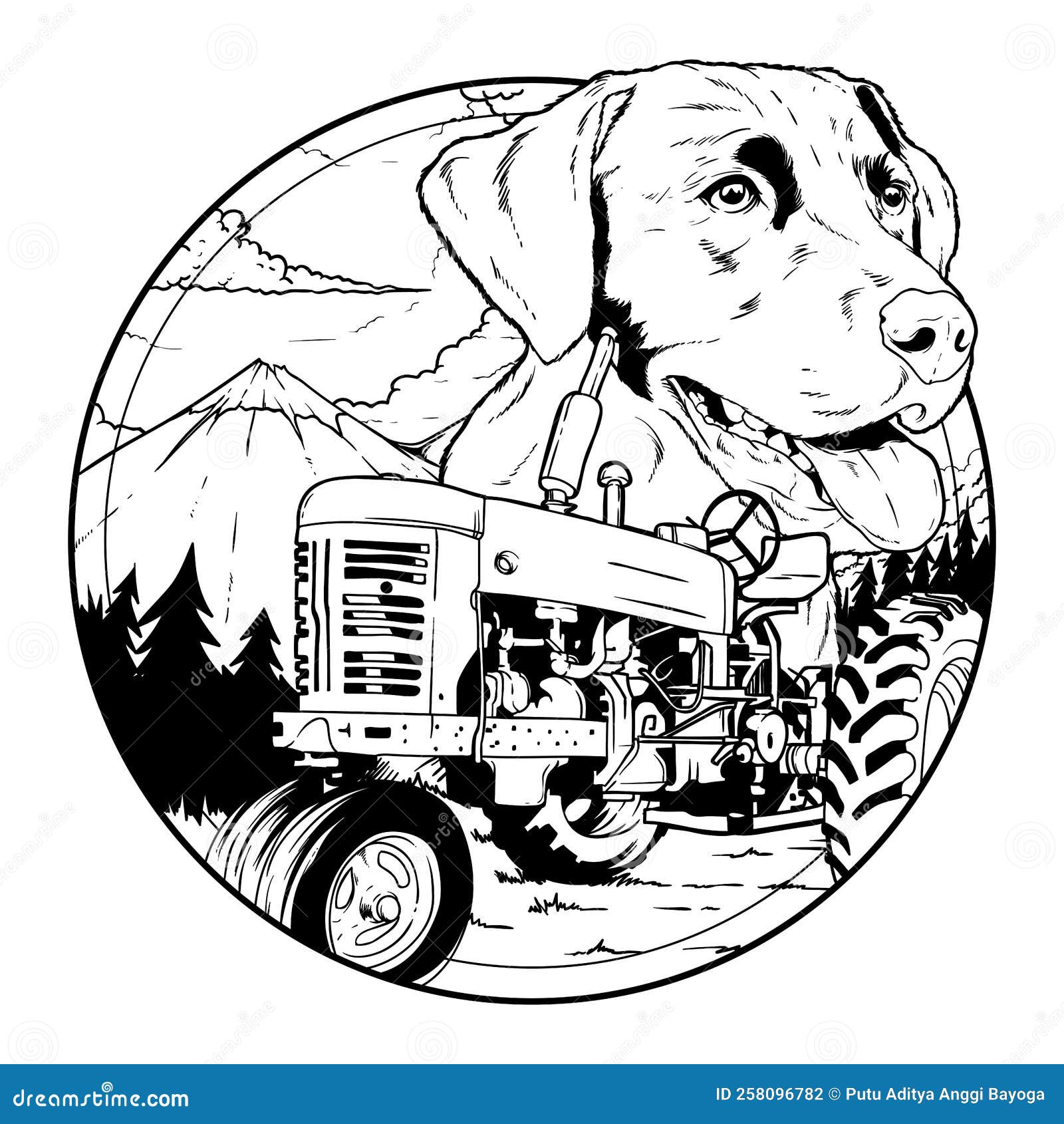 Dog and Tractor Logo stock vector. Illustration of hand - 258096782