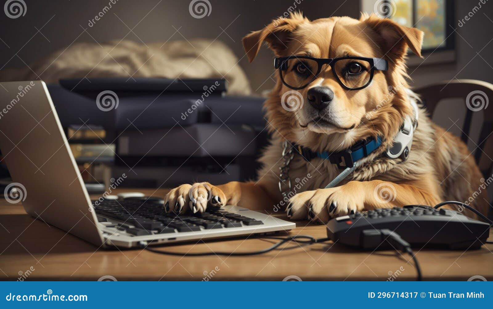 Dog using a computer stock illustration. Illustration of person - 296714317