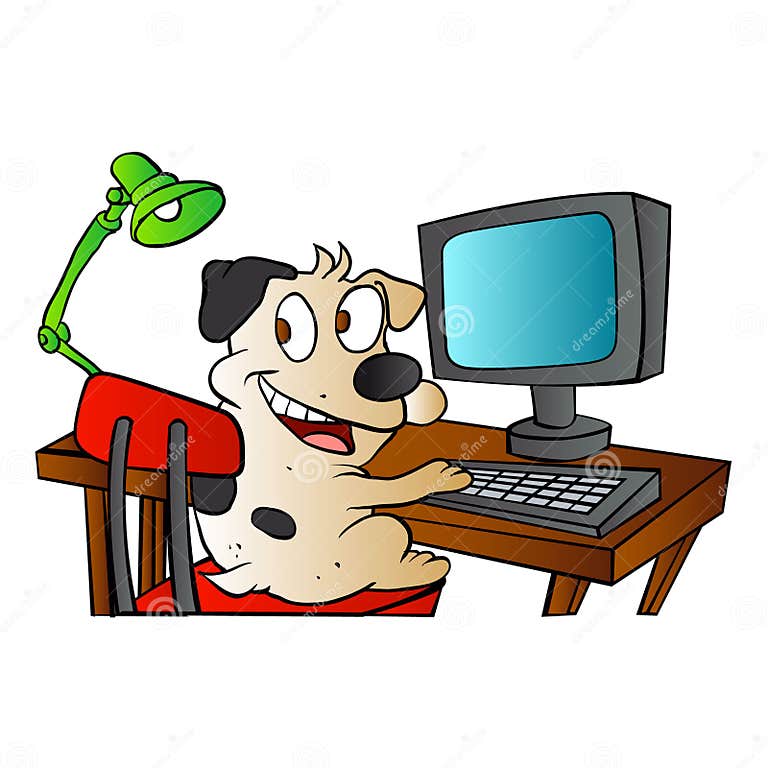 Dog Using a Computer, stock vector. Illustration of color - 72169258