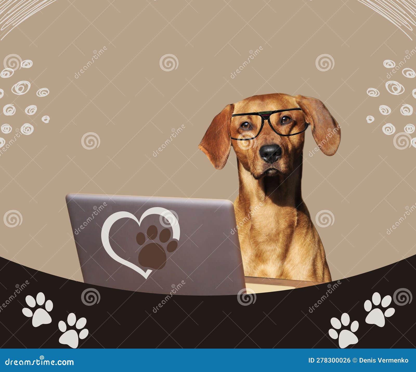 Dog Using Laptop Computer Isolated Over Beige Background. Trend ...