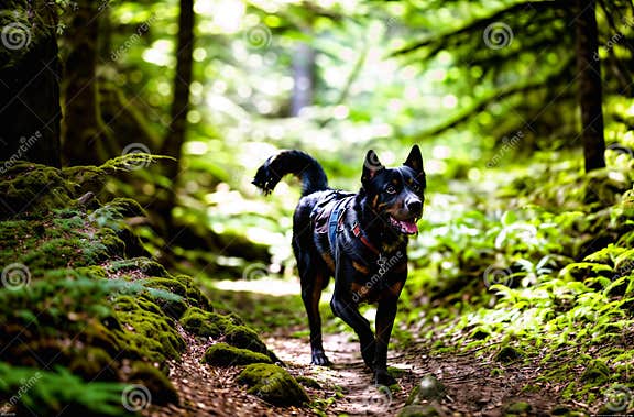 The dog walk in the jungle stock illustration. Illustration of leaf ...