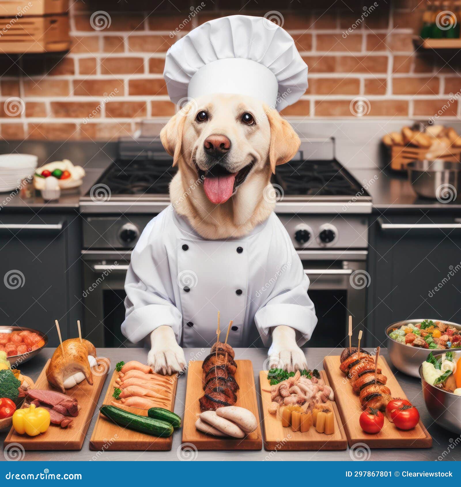 Dog Wearing Chefs Hat and Jacket Stock Illustration - Illustration of ...
